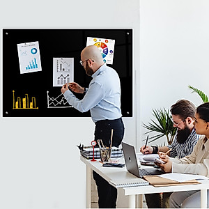 QUEENLINK Black Dry Erase Board, 4' x 3' Magnetic Glass Whiteboard for Wall,48" x 36" Large Black Glass Magnetic Board with 1 Marker Tray and 3 Magnets for Office, Home, Classroom