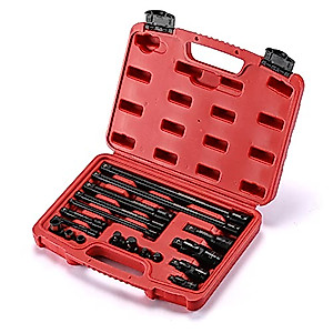 MIXPOWER 18 Pieces Drive Tool Accessory Set, CR-V Steel with Black Phosphate Finish, Includes Socket Adapters, Extensions and Universal Joints and Impact Coupler, Professional Socket Accessories