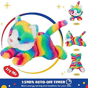 Glow Guards 13'' Light Up Rainbow Cat Plush Toy with LED Night Light & Lullaby for Kids, Soft Stuffed Animal Christmas & Birthday Gift