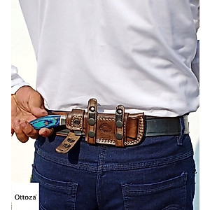 Ottoza Handmade Small Knife Sheath - Leather Knife Sheath LEFT HAND Bushcraft Knife Sheath - Hunting Knife Sheath - Survival Knife Sheath - Horizontal Carry Dark Brown TOP GRAIN LEATHER No:129