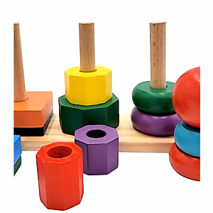 Wooden Shape Tower is A Great Early Educational Toy for Toddlers and Kids. It Helps to Develop Matching, Sorting and Classifying Skills Great for Toddlers 2+ Years