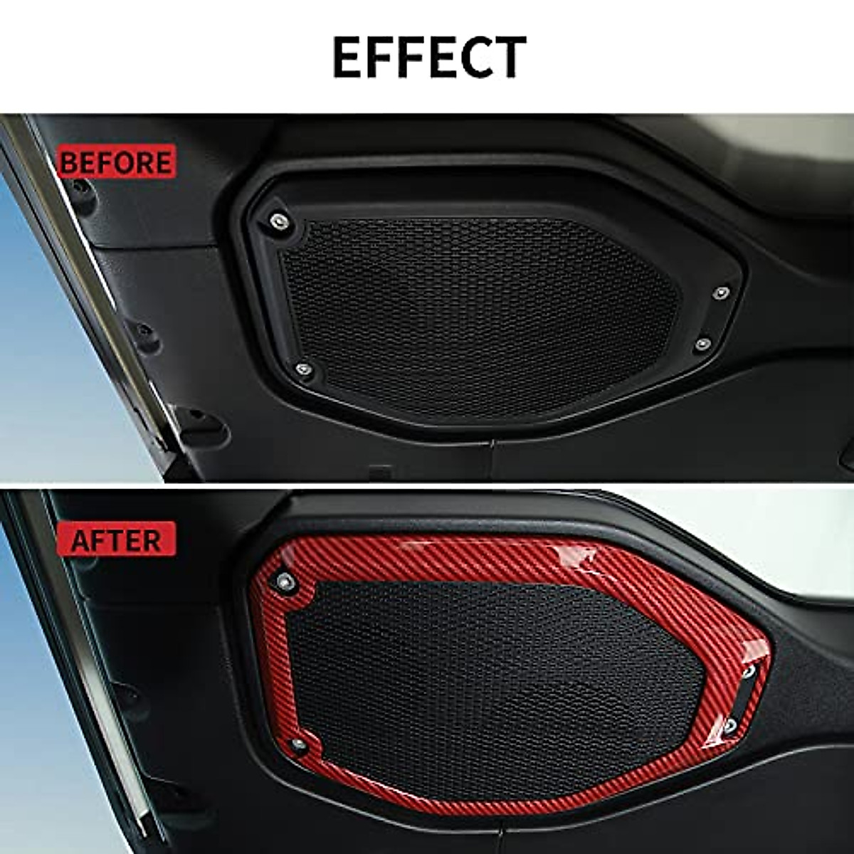 Voodonala for Jeep JL Top Speaker Audio Surround Trim for 2018 2019 Wrangler JL JLU 2020 Gladiator JT Trunk Red Carbon Fiber