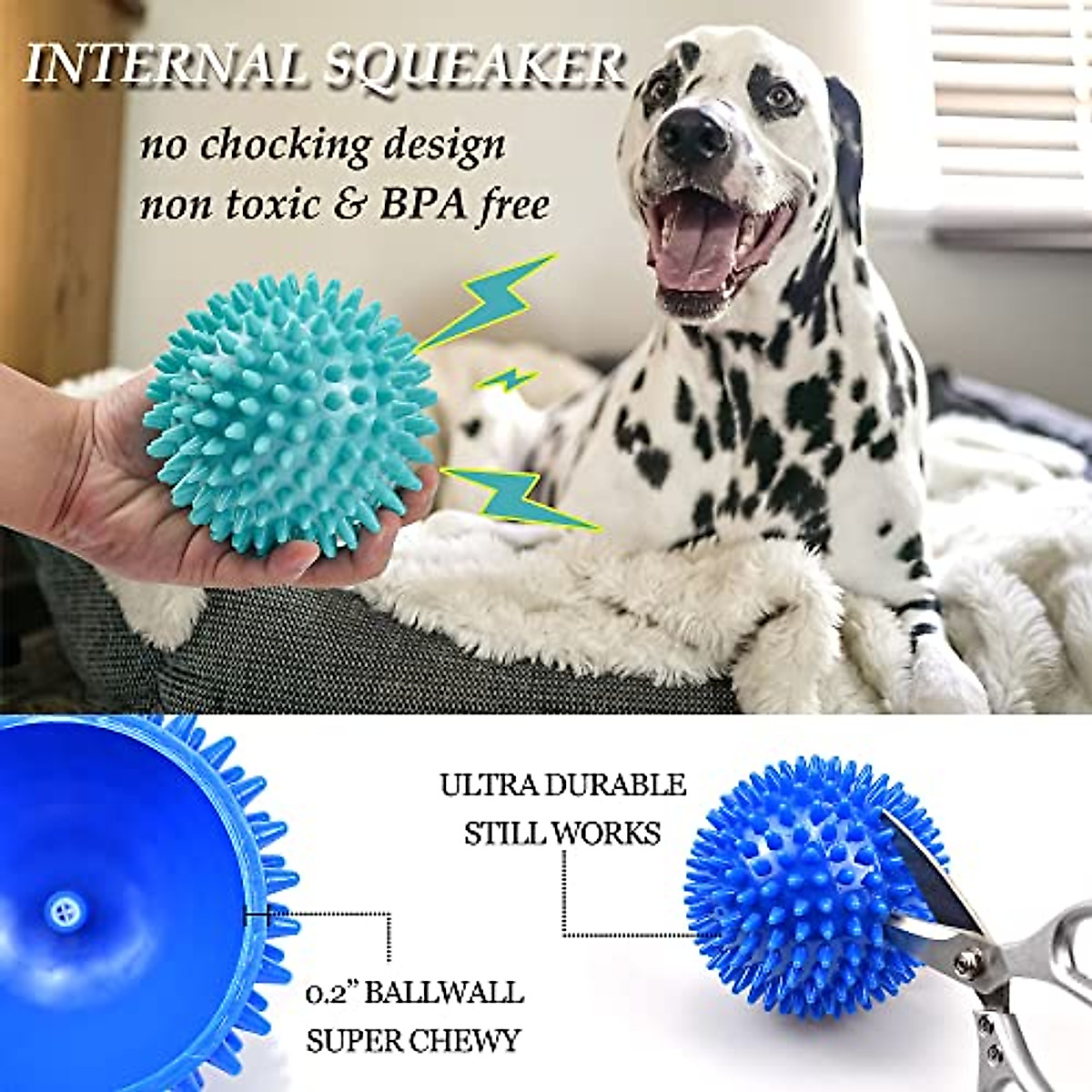 Ousiya 4.5”Dog Balls Squeaky Dogs Toys for Medium Large Dog Toys for Aggressive Chewers Spiky Ball Big Outdoor Chew Dogs Toys