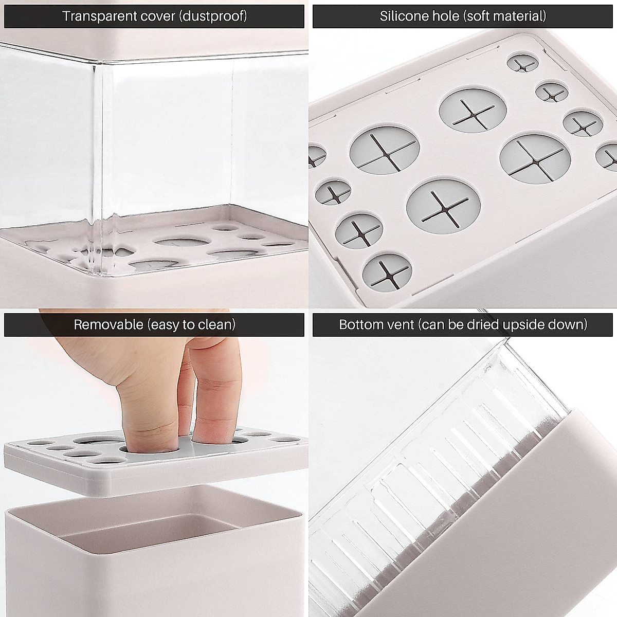 Make-Up Brush Holder,Brush Drying and Storage Box with Lid, Acrylic Makeup Brush Air Drying Rack Holder Cosmetic Brush Organizer, Waterproof Dustproof Container 12 Holes for Different Brush