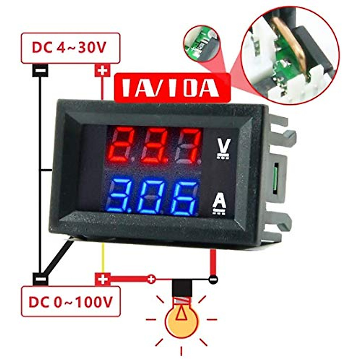 diymore 5PCS 0.28" Volt Amp Meter Digital Voltmeter Ammeter DC 100V 10A Waterproof Dual Display Current Voltage Meter Mini Ammeter Voltmeter 3 Bits Dual LED Display Panel(Red-Blue)