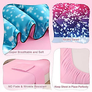 Wowelife 4 Piece Galaxy Toddler Bedding Sets Star Toddler Comforter Sets Pink Blue for Girls and Boys Gradient Glitter Comforter Sheet Set with Comforter, Fitted Sheet, Flat Sheet and Pillowcase