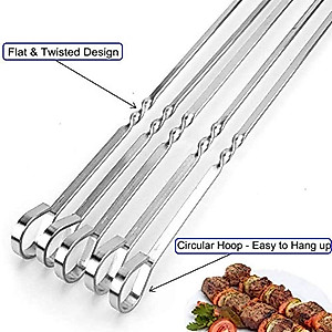 JOMVERL 12PCS Kabob Skewers Flat Metal BBQ Barbecue Skewer 14" Long Stainless Steel Shish Kebob Sticks Wide Reusable Grilling Skewers Set for Meat Shrimp Chicken Vegetable, 12 Pack