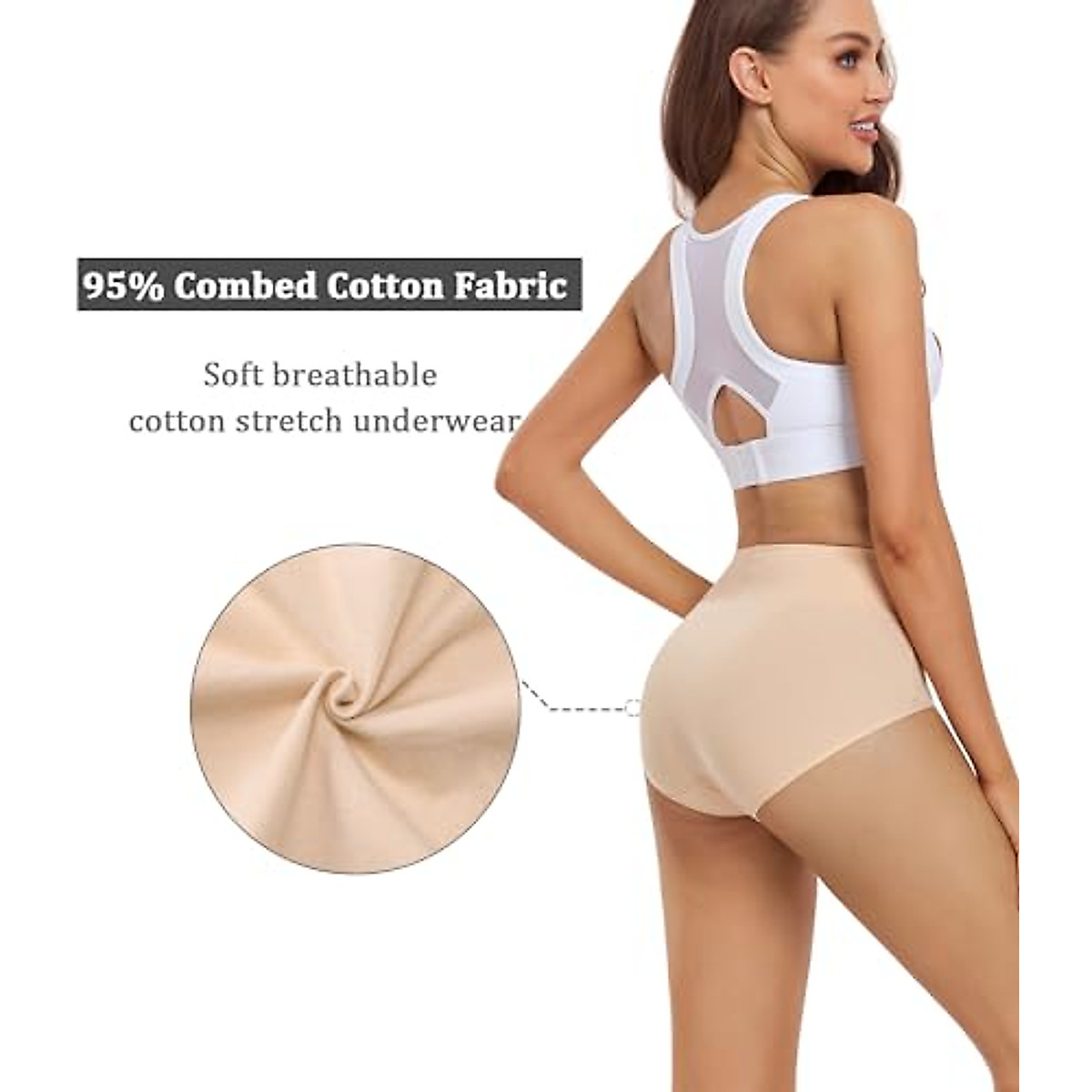 wirarpa Women's Postpartum Underwear High Waisted Ladies Cotton Panties Full Coverage Briefs 5 Pack Beige 2X-Large