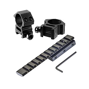 360 Tactical – 11 Slots Riser Base Adapter 11mm Dovetail Extension to 20mm Weaver Picatinny Rail Mount W/ 1 INCH 25.4MM Low Profile Scope Ring