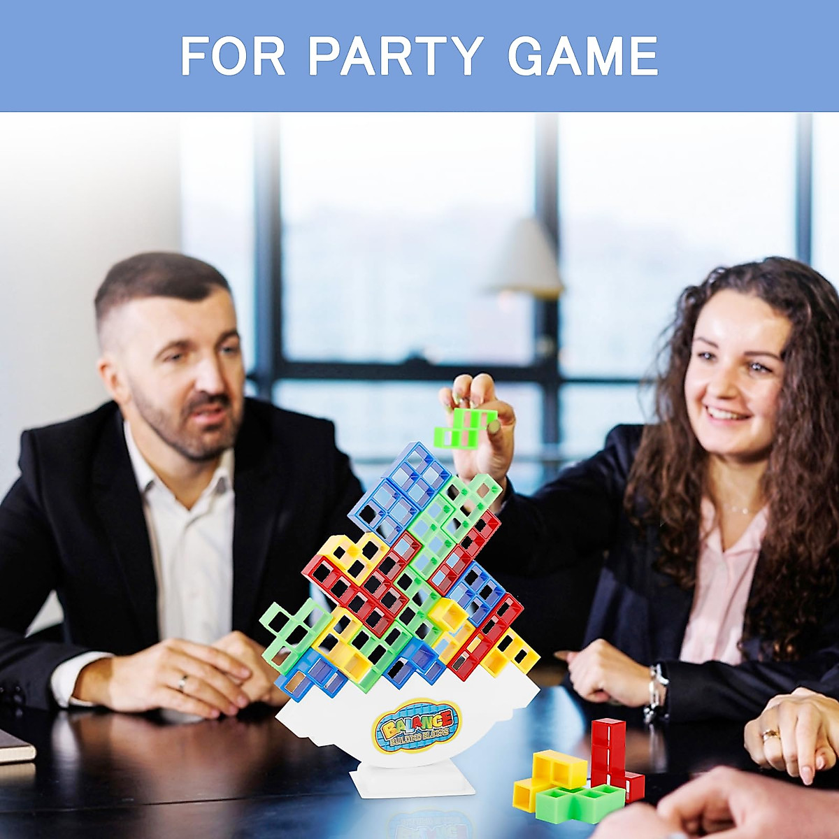 DEWEL 48Pcs Stacking Blocks Game, Board Stacking High Balance Challenge Game for Adults, Kids, Family Games, Parties, Travel