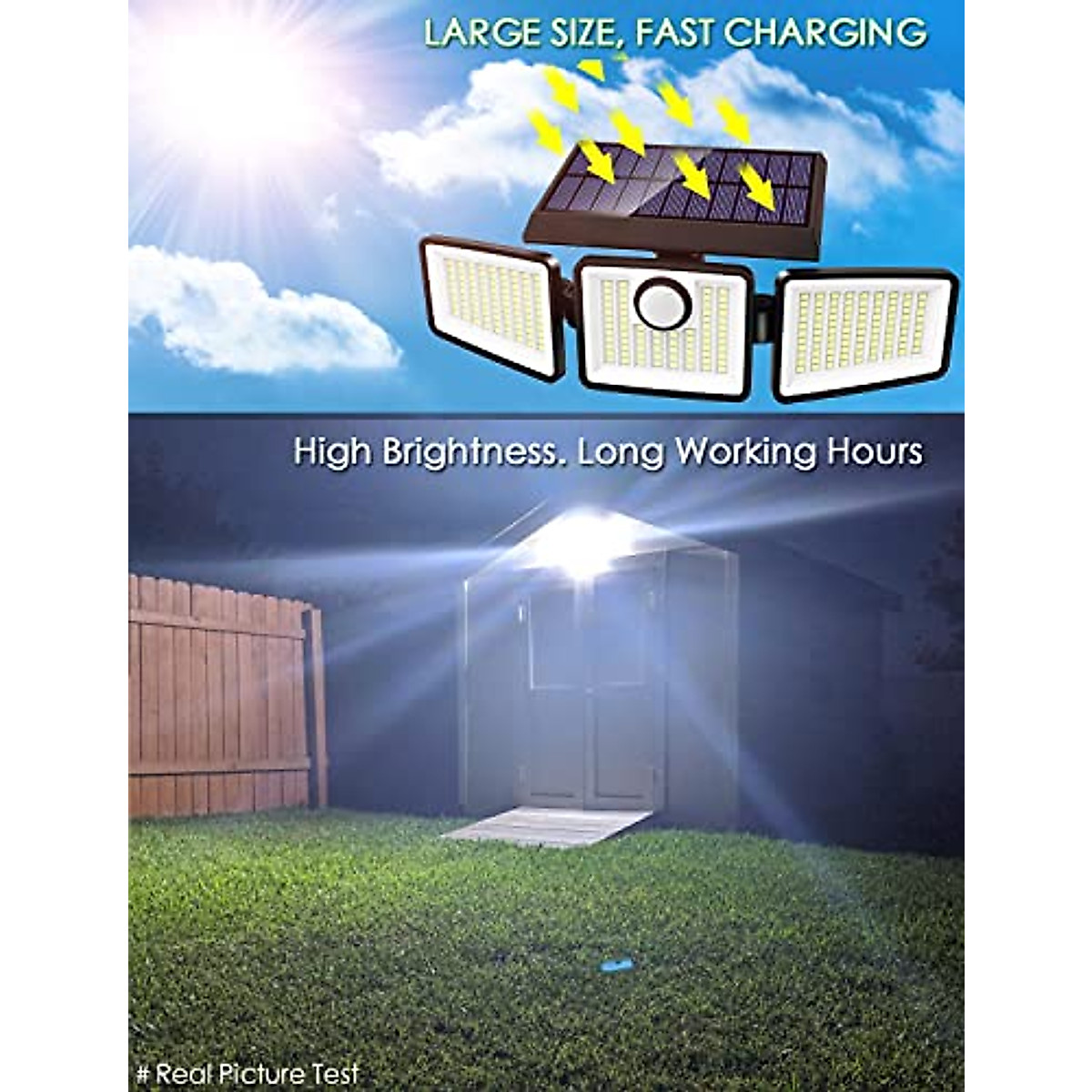 YUNNOVA Solar Outdoor Lights - Motion Sensor Outdoor Lights with 3 Heads Reflector Wireless Illumination Security Flood Lights with 270° Wide Angle,IP65 Waterproof,Wall Light for Garden Patio Garage