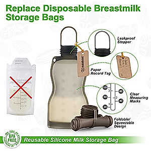 haakaa Silicone Breast Milk Storing Bag(9 oz,5pk)- Reusable Breastmilk Storage Freezer Bag for Breastfeeding Mom - Self Feeding Baby Food Pouch Container Leakproof