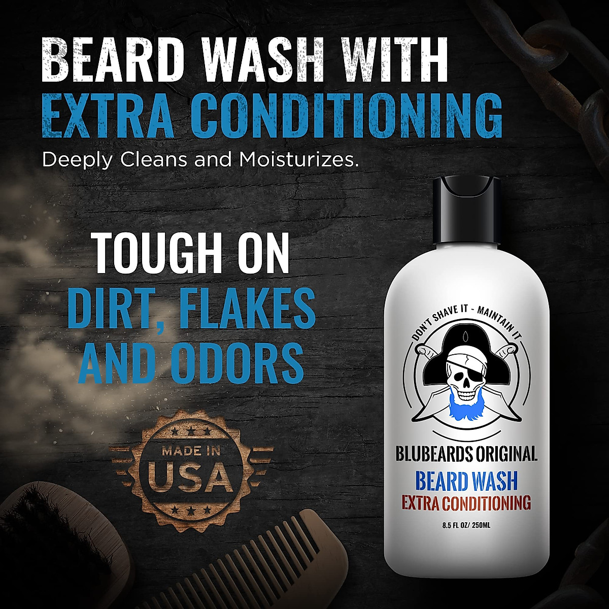 Bluebeards Original Beard Wash and Conditioner for Men, 8.5 oz. - Natural Beard Wash and Beard Moisturizer, with Aloe & Lime - Deeply Cleans, Softens, and Conditions Your Beard and Skin - Made in USA