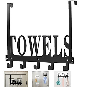 Over The Door Hook Hanger, Towel Holder for Bathroom, (Black)