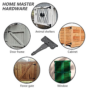HOME MASTER HARDWARE 8 in Heavy Duty Decorative T Strap Hinge Rustproof Iron Black Gate Hinge,Tee Hinges for Storage Sheds, Gates Barns with Screws (4 Pack)
