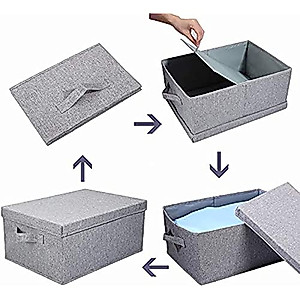 Linen Collapsible Storage Box with lid, 2-Pack, Storage Box with Carrying Handle and Study Thick Cardboard, Suitable for Toys, Shoes, Books, Clothes, Nursery, Lights Gray