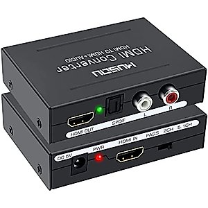 Musou 4K HDMI Audio Extractor,HDMI to HDMI + Optical Toslink(SPDIF) + RCA(L/R) Stereo Analog Outputs Video Audio Splitter Converter Support 4k 1080P,Black