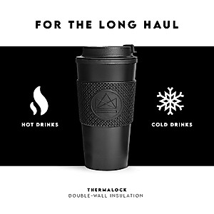 Neon Kactus - Double-Walled Coffee Cup, Reusable Coffee Cup with Resealable Lid, Food-Grade Silicone Seal and Sleeve, Insulated Coffee Tumbler, Leakproof Travel Mug, Recyclable, Rock Star, 16oz