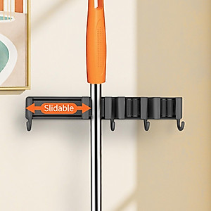 Broom and Mop Holder Wall Mount,Upgraded Broom Organizer,Broom Hanger Wall Mount for Home Kitchen Bathroom Garden Laundry Garage,Tool Organizer With 3 Racks and 4 Hooks (Black, 3 Racks with 4 Hooks)