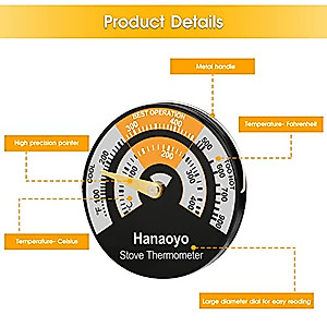 Hanaoyo Magnetic Wood Stove Thermometer Stove Pipe Thermometer, Stove Top Thermometer for Wood Burning Stoves (2, Black with Yellow, small)