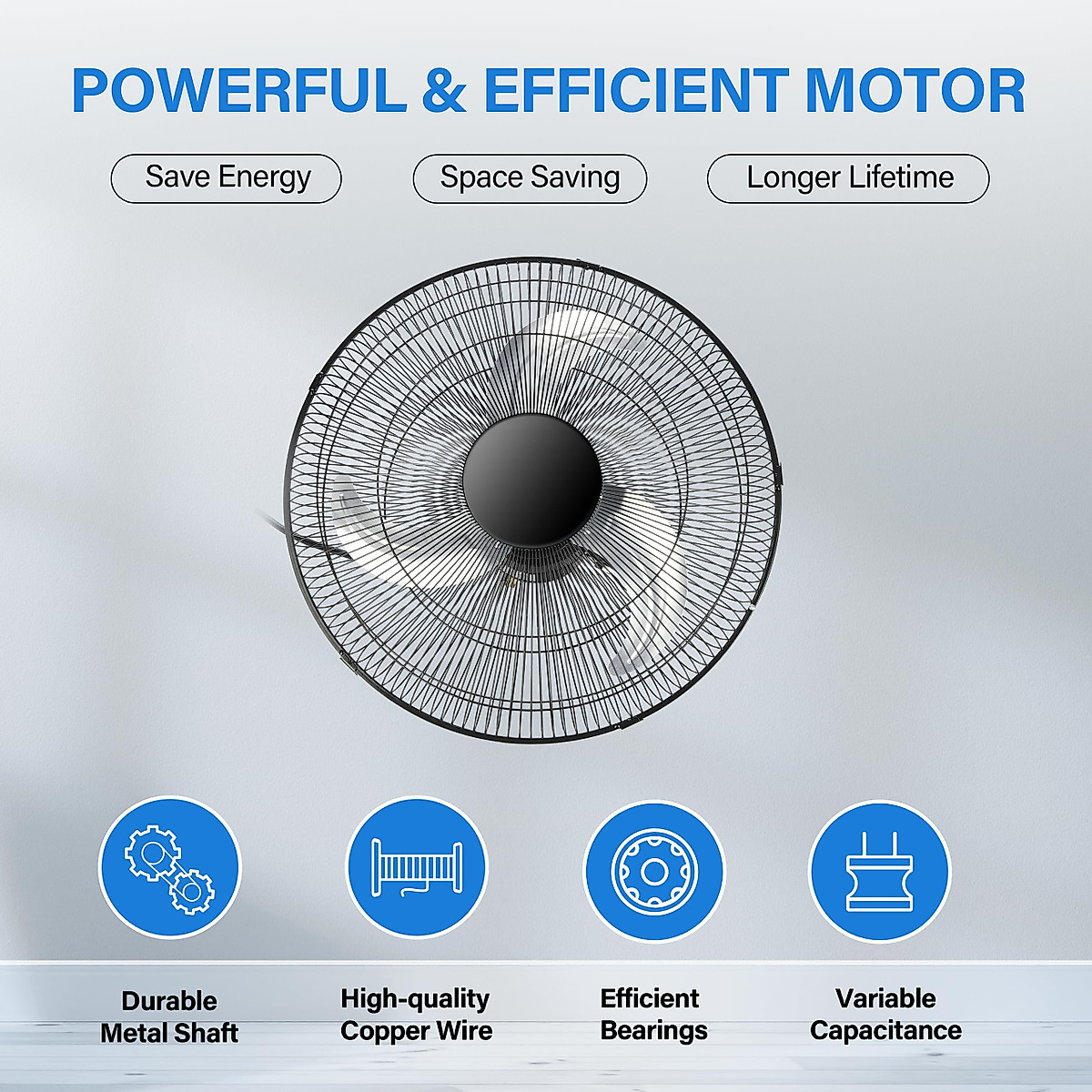 Simple Deluxe Cool Breeze 18-Inch Wall Mount Fan with 3 Speed Settings, 120-Degree Oscillation, Quiet and Effective Cooling for Home, Garage, or Workshop,Black