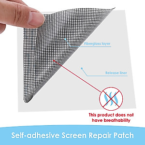 Cobee Self-Adhesive Window Screen Repair Patches Kit, 10 Sheets 3 Sizes Screen Door Replacement Repair Kit Fiberglass Mesh Wall Repair Patches Drywall Tools Wall Hole Quick Repair Patch(Black)
