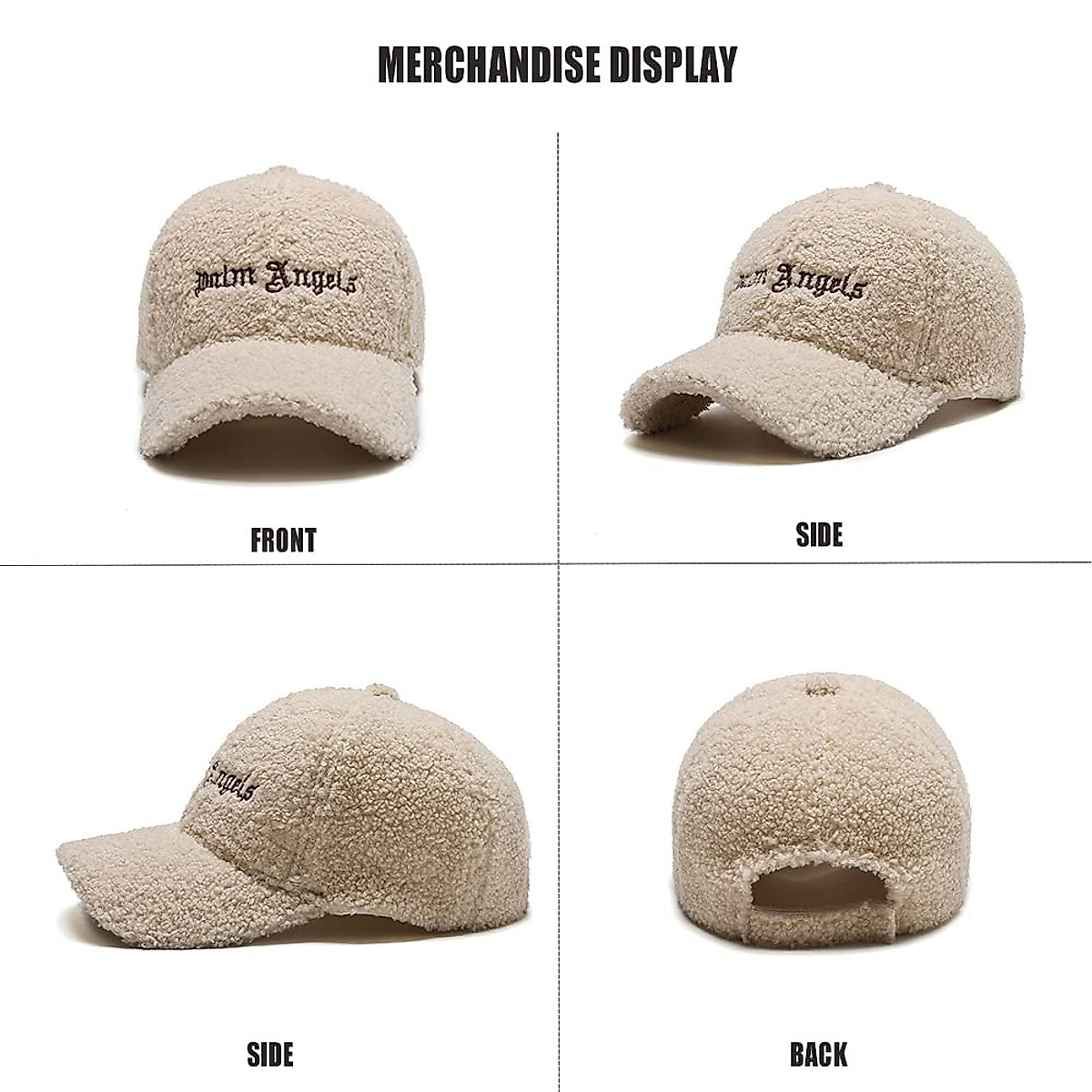 Lamb-Wool Baseball-Caps Adjustable,Teddy-Fleece Baseball Hat,Winter Hat Ponytail Hole for Women Men Outdoor Travel (Beige)