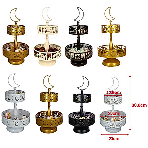 Ramadan Metal Serving Tray Moon Decor Trays Cookies Dessert Display Plate Serving Tower Tray Eid Double-Layer Pastry Tray Islam Muslim Al-Fitr Iftar Party Crescent Iron Platters Table Decor Type 6