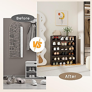 COSTWAY 6-Tier Shoe Rack, Extra Wide Shoe Shelf Organizer with Stackable Design, 31" Freestanding Storage Shoe Stand for Small Space Entryway Hallway Closet (Brown)