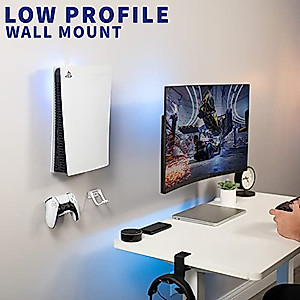 VIVO Steel Wall Mount Bracket Designed for PS5 Gaming Console, Vertical Display for Playstation 5, Open Design, 2 Controller Mounts, White, MOUNT-PS5W