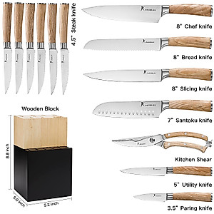 Kangdelun Natura Series 14 PCS Knife Block Set, Ultra Sharp High Carbon Stainless Steel with Wooden Handle