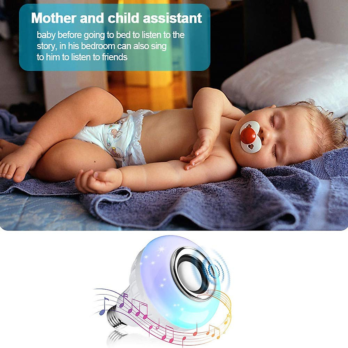 JETENCN LED Light Bulb Bluetooth Speaker with Remote Control and APP, White+Color Changing - Works with E26 Base Fixture - Perfect Lamp for Home, Party, Bedroom, Indoor Floodlight Bulb