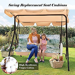 bumuam Swing Replacement Seat Cushions, Outdoor Swing Cushions 3 Seater Waterproof Porch Swing Cushions with Backrest Bench Cushion for Patio Backyard Garden Furniture (Bamboo Leaves 60x40in)