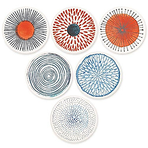 AD Set of 6 Coasters for Drinks Absorbing Round Ceramic Stone Coaster with Cork Base,Tabletop Protection Mat for Mugs and Cups,Office,Kitchen (Colorful Series)
