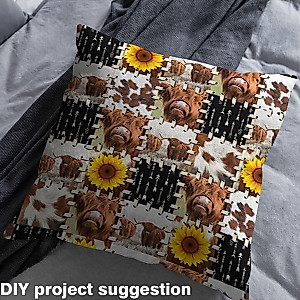 Highland Cow Fabric by The Yard Kids Boys Girls Sunflower Cowhide Print Decorative Waterproof Outdoor Fabric Farmhouse Cow Fur Print Upholstery Fabric for Chairs Boho Arrow Animal DIY Fabric, 1 Yard