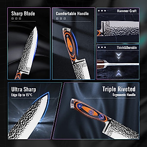 Kitchen Knife Sets with Block, 15-Piece High Carbon Stainless Steel Knife Block Set with Sharpener, Ultra-Sharp kitchen knives with Triple Rivet Wood Handle Perfect for Cooking Cut