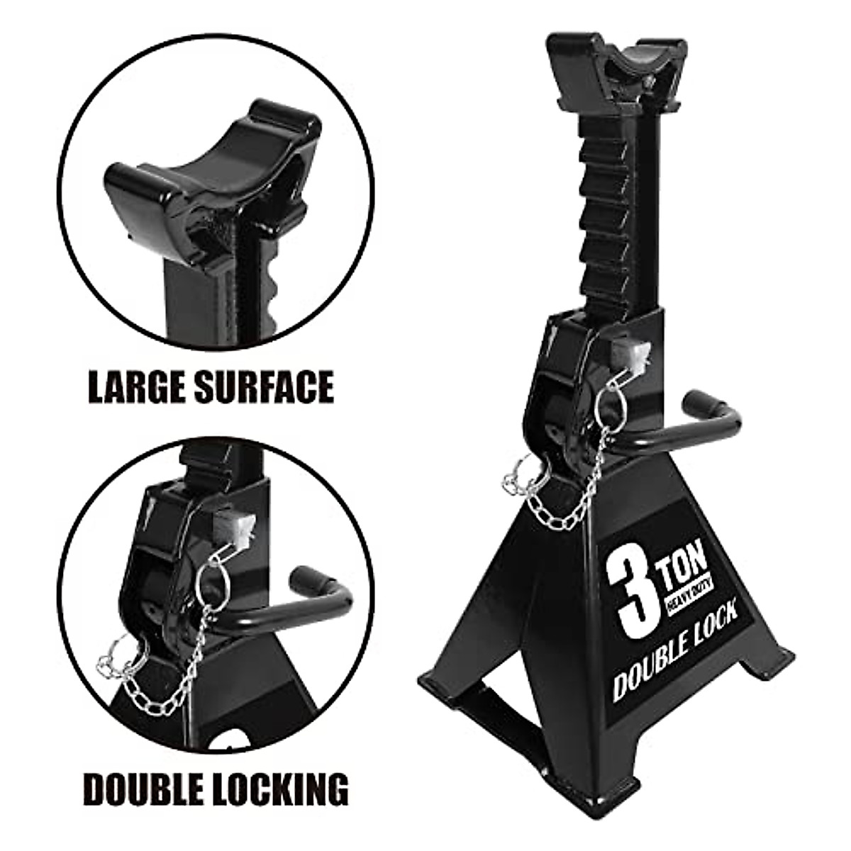 Torin AT43005AB Steel Heavy Duty Jack Stands: Double Locking Pins, 3 Ton (6,000 lb) Capacity, Black, 1 Pair (2 Pack)