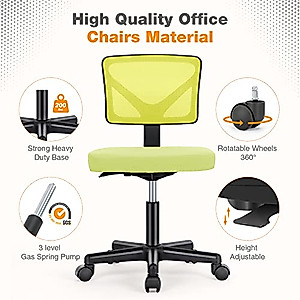 Sweetcrispy Office Computer Desk Chair, Ergonomic Low-Back Mesh Rolling Work Swivel Chairs with Wheels, Armless Comfortable Seat Lumbar Support for Home, Bedroom, Study, Student, Adults, Green