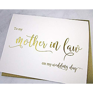 Set of 2 Gold Foil Wedding Day Cards with Gold Shimmer Envelopes, To My Mother in Law on my Wedding Day Card, To My Father in Law on my Wedding Day Card