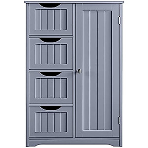 Yaheetech Bathroom Floor Cabinet, Freestanding Storage Oragnizer Unit Kitchen Cupboard W/ 4 Drawers & Adjustable Shelves, Using for Living Room/Kitchen/Bathroom, Gray