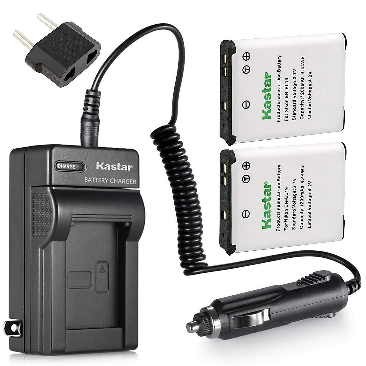 Kastar Battery 2X + Charger for Nik EN-EL19 Coolpix A100 S100 S2600 S2700 S2750 S2800 S3300 S3400 S3500 S3600 S3700 S4100 S4300 S4400 S5200 S5300 S6600 S6700 S6800 S6900 S7000, Sony NP-BJ1 DSC-RX0