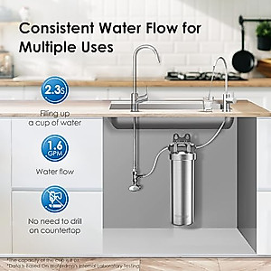 Waterdrop BS08 Under Sink Water Filter, 1 Year Lifetime Stainless Steel Water Filter System, Reduces Chlorine, Lead, Heavy Metals, Bad Taste& Odor (1 Filter & 1 Brushed Nickel Faucet Included)