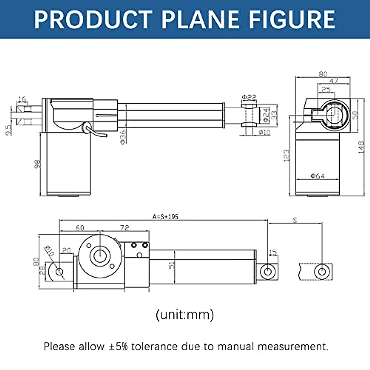 JQDML 32 Inch 32" Long Stroke Linear Actuator 12V 1320lbs/6000N Heavy Duty Speed 0.2"/sec Electric Actuator with Mounting Brackets for Massage Bed, Table Lift, Window Opener,Door Opener