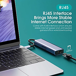 USB C Hub Multiport Adapter,EhYoo 7 Port USB-C Hub with 4K/HD 60Hz, RJ45 Ethernet, 60W PD, SD/TF Card Slots, 2X USB 3.0 5Gbps Data Ports, for ROG Ally, Smartphones, MacBook, iPad, Switch, Steam Deck