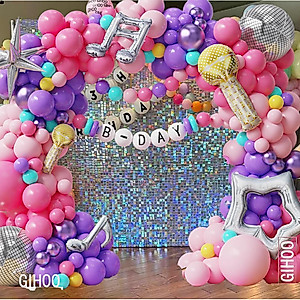 Songstar Birthday Decoration 155pcs Pink and Purple Balloon Arch Kit Hollow Star,Microphone, Disco Mylar Balloon for Music Fans Birthday Popular Singer Birthday Party Decor