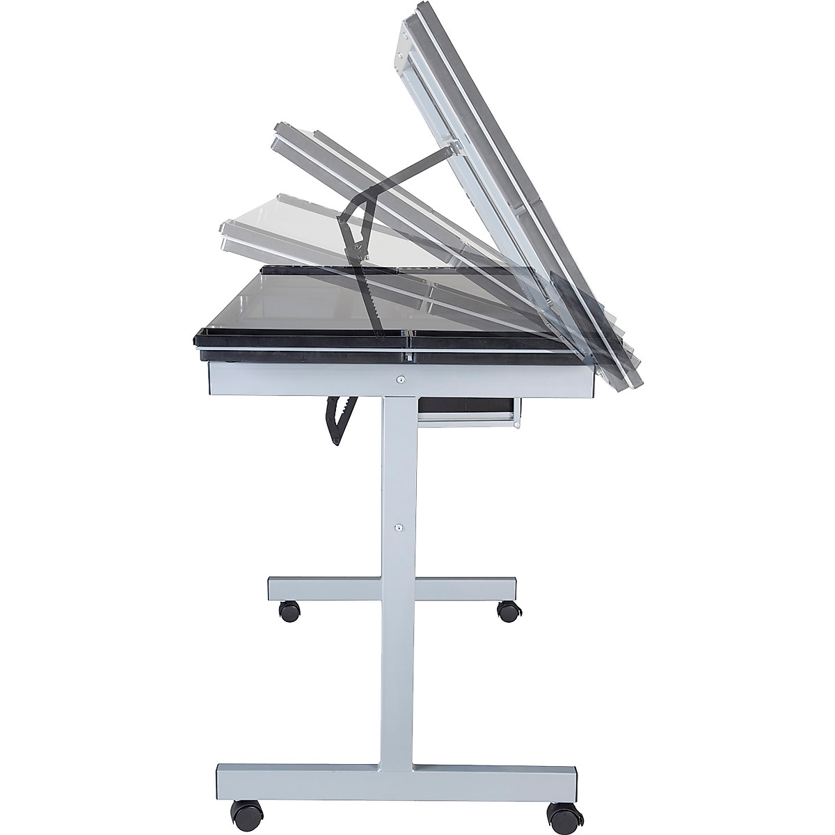 OneSpace Craft Station with Blue Glass Drafting, Silver