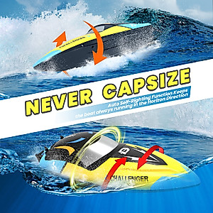 DEERC Brushless RC Boat, 30+ mph Fast Remote Control Boats with Never Capsize&Low Battery Alarm Function, 2.4GHz Racing Boat with LED Lights for Pools&Lakes, Speed Boat Toy for Adults Boys&Girls