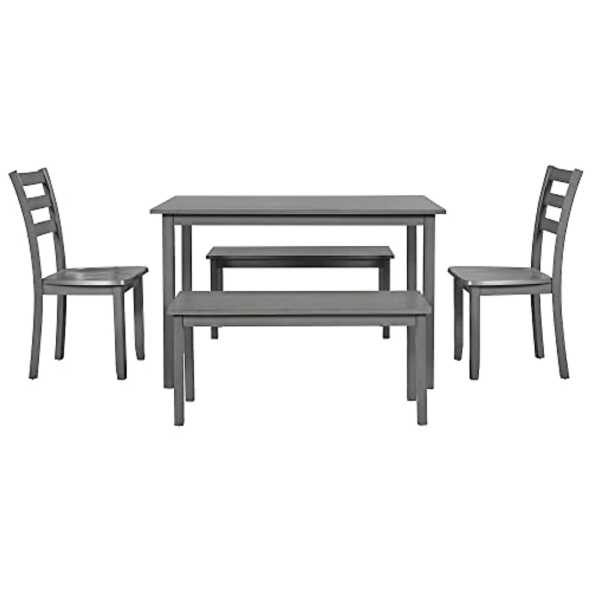 NCKMYB 5 Piece Dining Set, Rectangular Dining Table with 2 Chairs and 2 Benches, Rustic Wooden Dining Set for Kitchen Dining Room Restaurant (Grey)