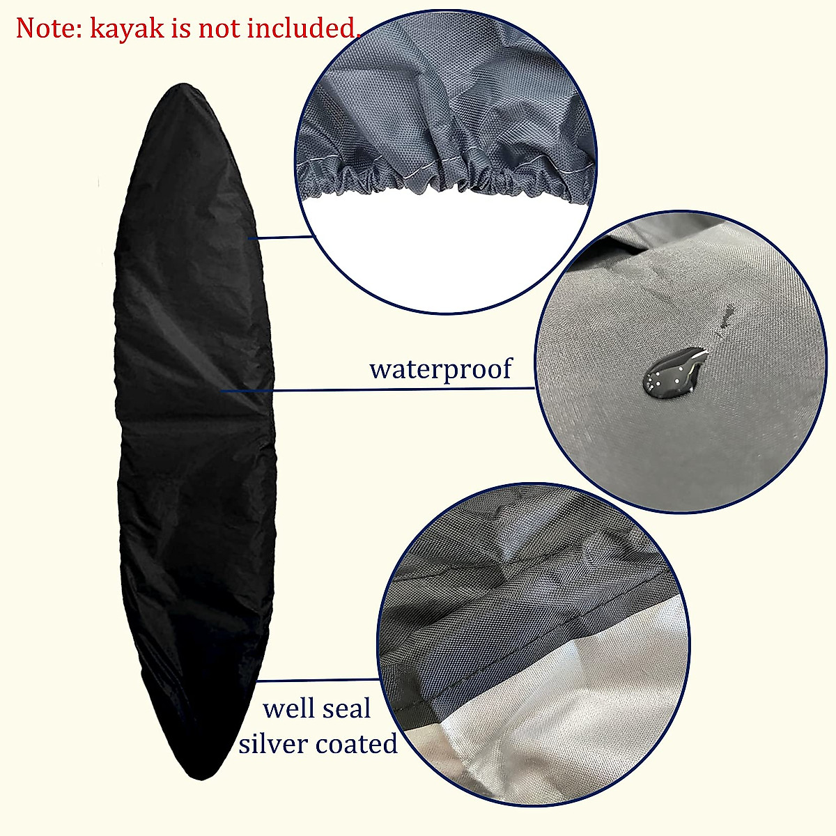 J&C Kayak Covers for Outdoor Storage Waterproof Canoe Cover Dust Proof Fits 8ft 10ft 12ft 13ft 14ft 15 16 17 18ft 19 ft 210D Polyester Anti Sunlight Fishing Boat Protector Black (13.4-14.8ft)