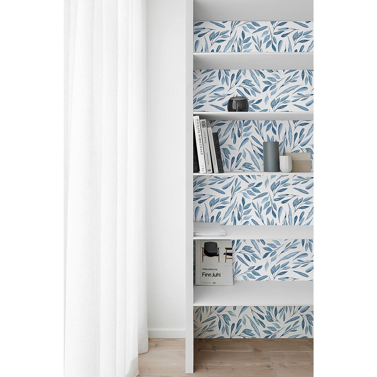 HAOKHOME Boho Peel and Stick Wallpaper Blue Branches Leaves Removable Vinyl Self Adhesive Contact Paper 17.7in x 9.8ft